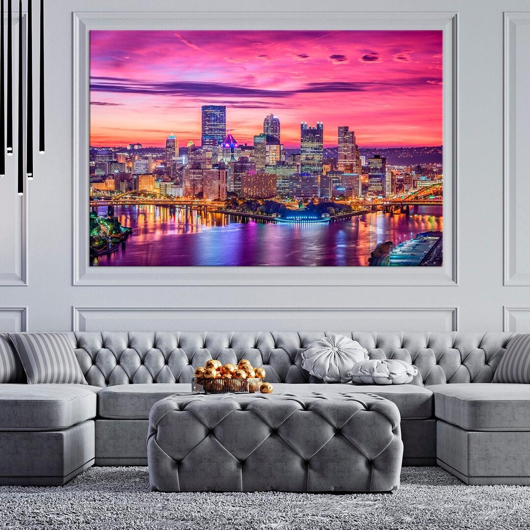 Pittsburgh Canvas Wall Art Night City Pittsburgh Print Pennsylvania Art ...