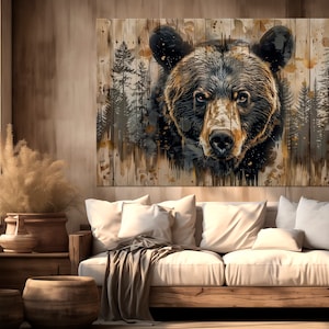 Bear in Forest Canvas Wall Art Bear Painting Print Farmhouse Decor ...