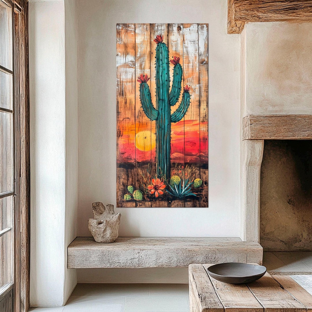 Cactus Painting on Wood Canvas PRINT Southwestern Wall Art Arizona ...