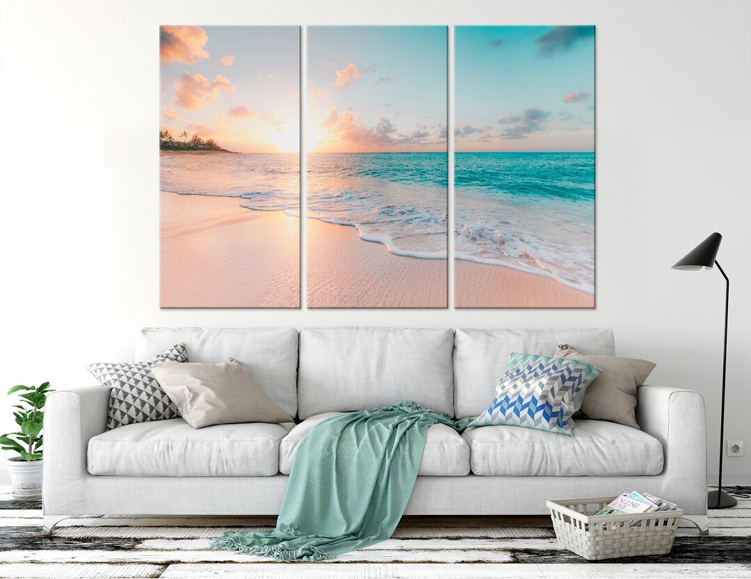 Ocean Beach Canvas Print Sunset Wall Art Sunrise Large Canvas Art Sea ...