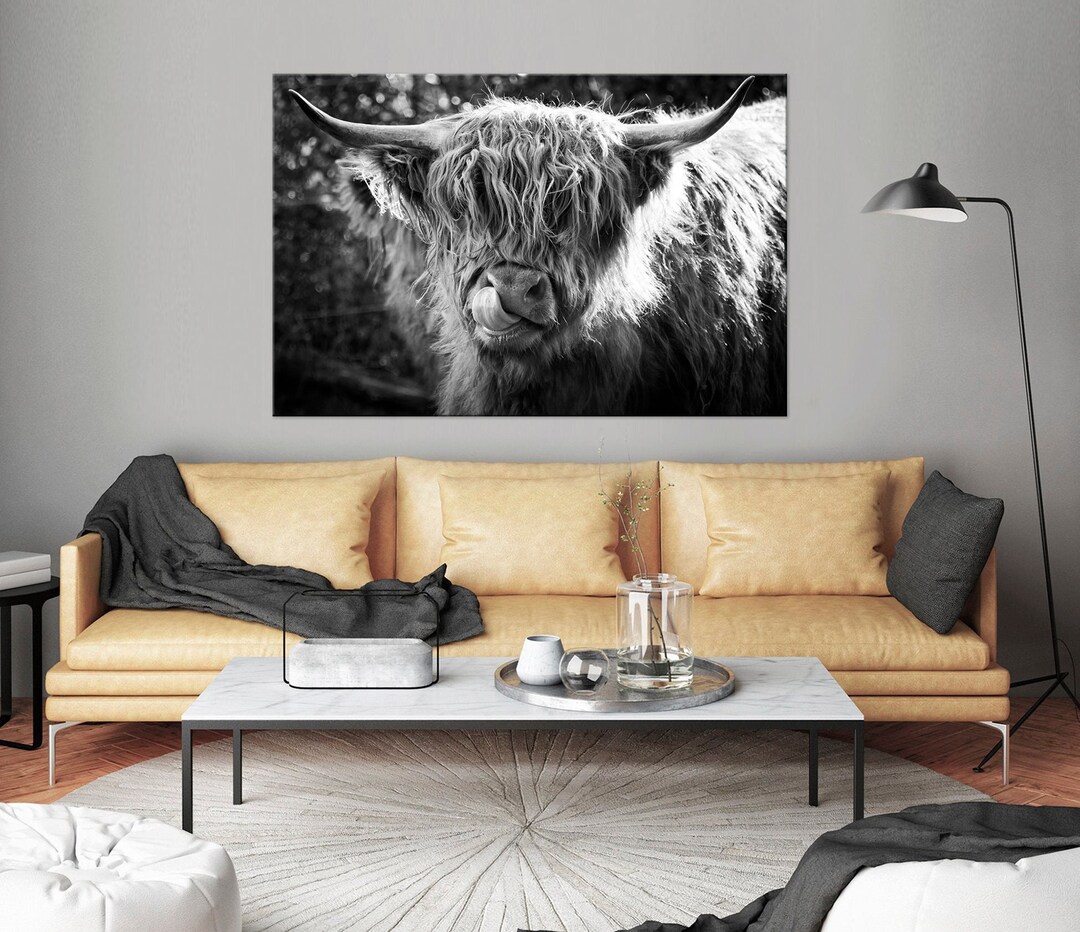 Highland Cow Canvas Print: Black and White Rustic Farmhouse Decor - Etsy