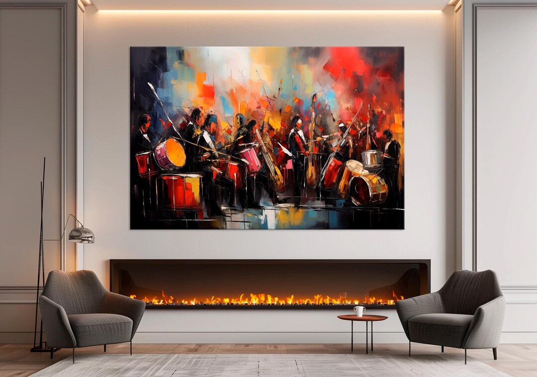 Abstract Jazz Orchestra Painting Print Music Canvas Wall Art Music ...