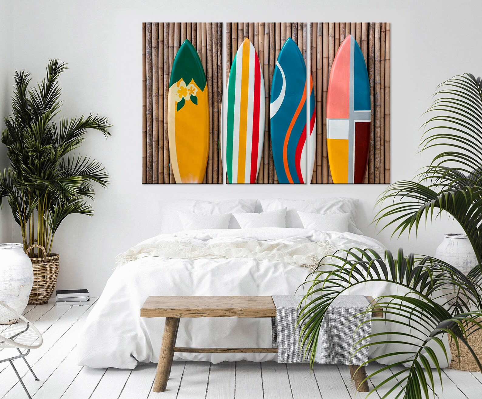 Colorful surfboards on bamboo wall Large Canvas Art Surfboard | Etsy
