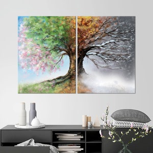 Tree Four Season Canvas Wall Art Colorful Tree Print 4 Seasons Abstract ...