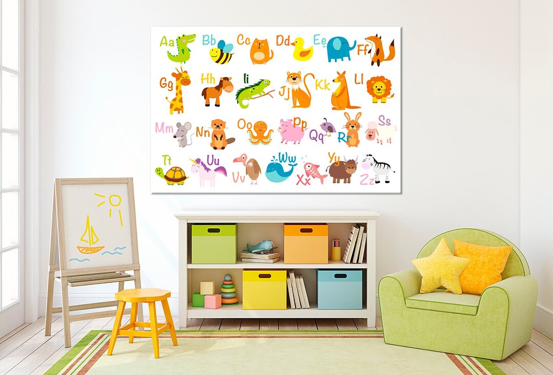 Animal Alphabet Canvas Wall Art ABC Poster Educational Print Kids ...