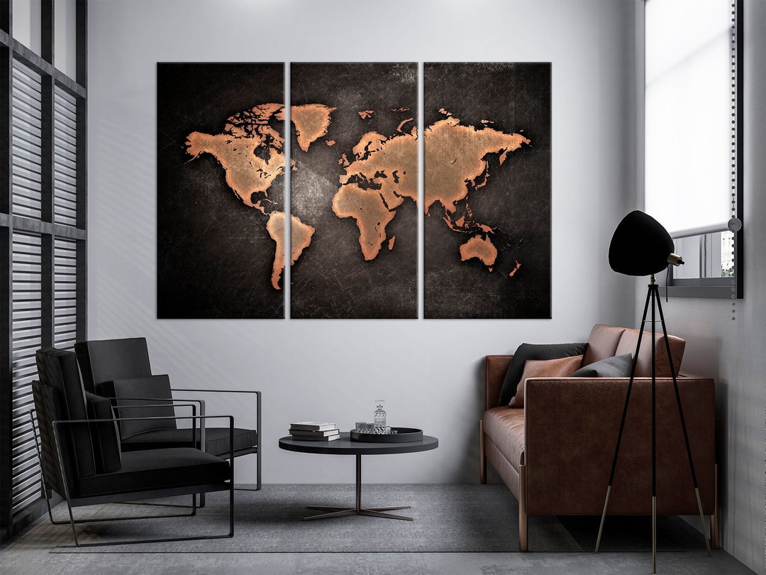World Map Canvas Print Black World Map Wall Art World Map - Etsy