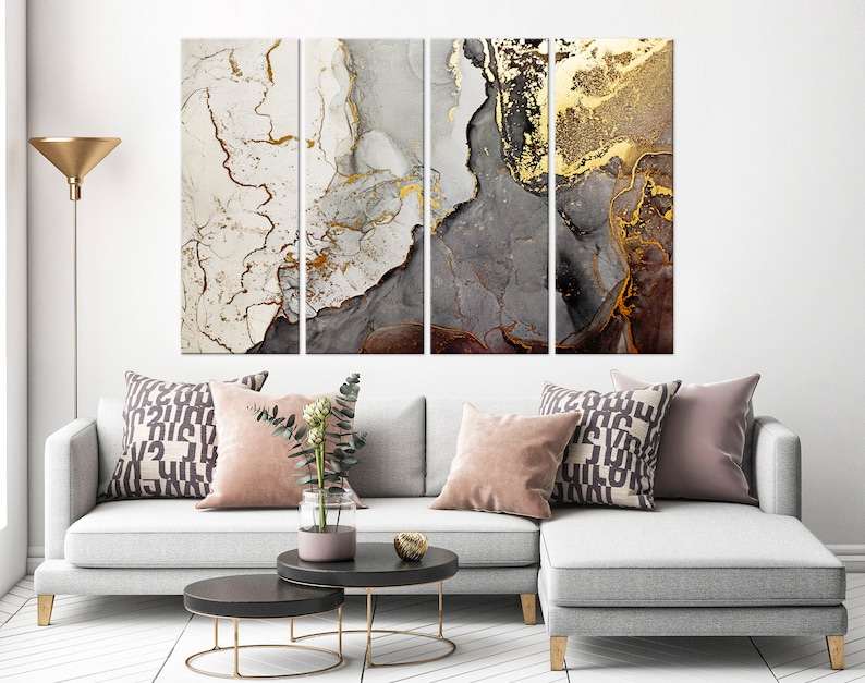 Grey and Gold Marble Texture Canvas Print, Abstract Wall Art - Etsy