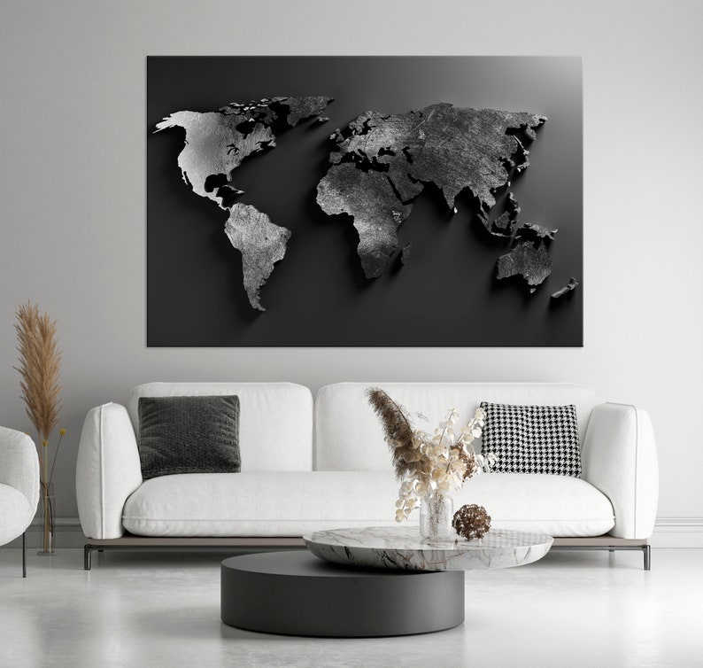World map canvas wall art Black World map grunge style Man | Etsy