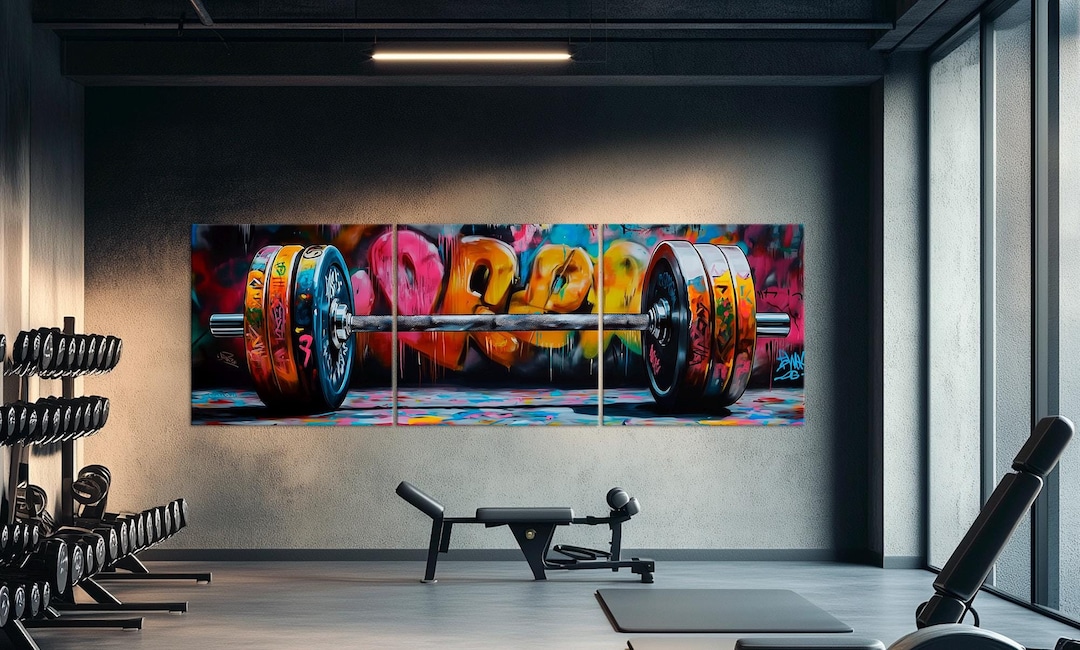 Gym Canvas Wall Art Barbell Graffiti Print Weightlifting Decor Sport ...