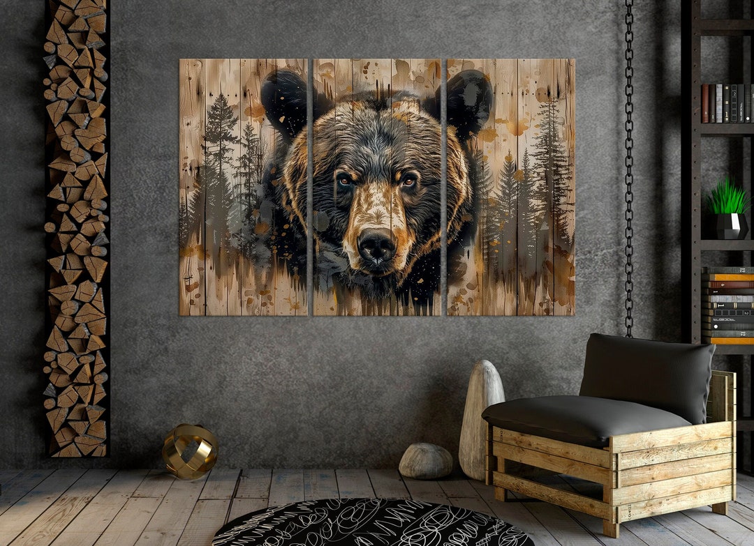 Bear in Forest Canvas Wall Art Bear Painting Print Farmhouse Decor ...