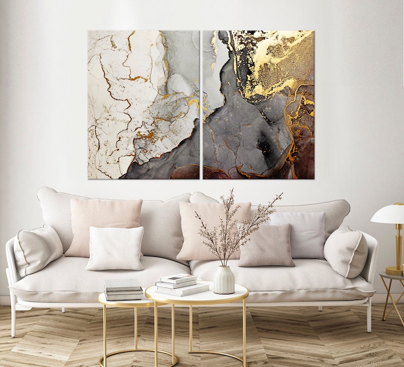 Grey and Gold Marble Texture Canvas Print, Abstract Wall Art - Etsy