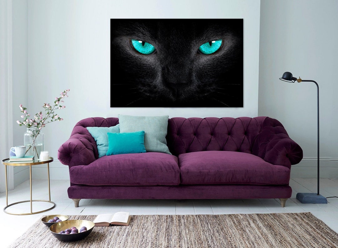Black Cat Canvas Wall Art Cat Blue Eyes Print Cat Lover Gift Black Cat ...