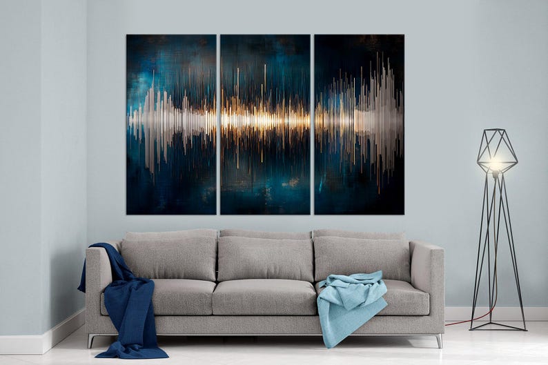 Abstract Soundwave Canvas Wall Art Music Print Navy Blue Living Room ...
