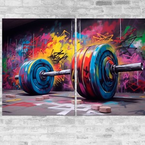 Gym Canvas Wall Art Barbell Graffiti Print Weightlifting Decor Sport ...