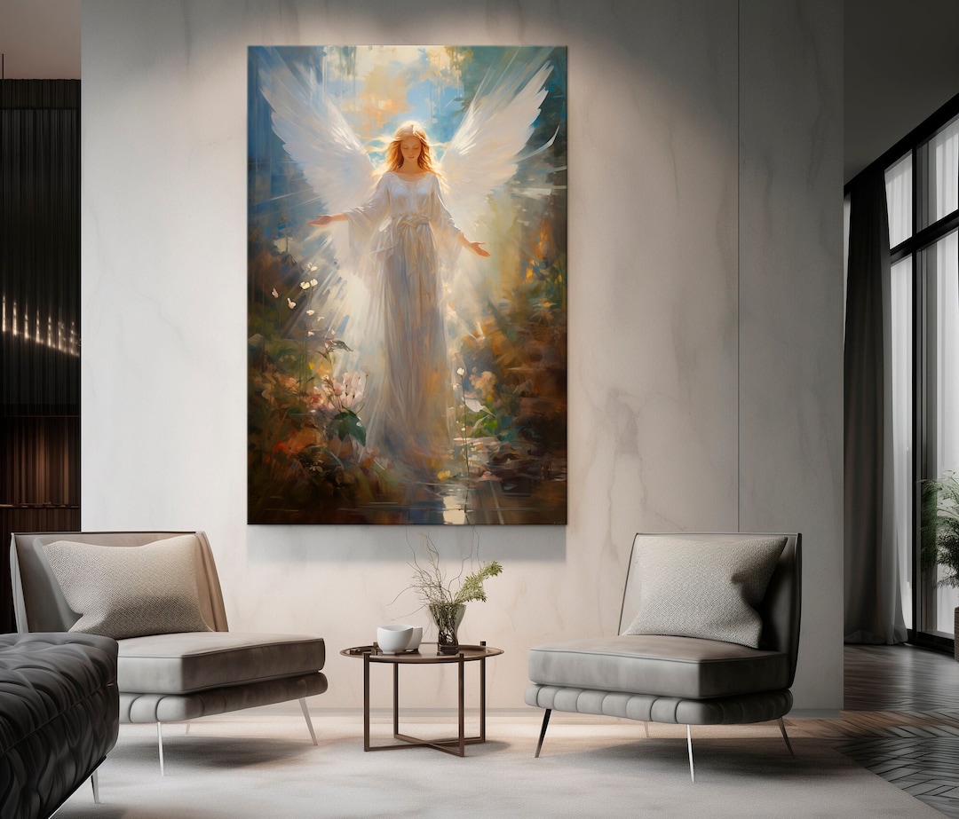 Angel Painting Canvas Print Religious Wall Art Guardian Angel Print ...