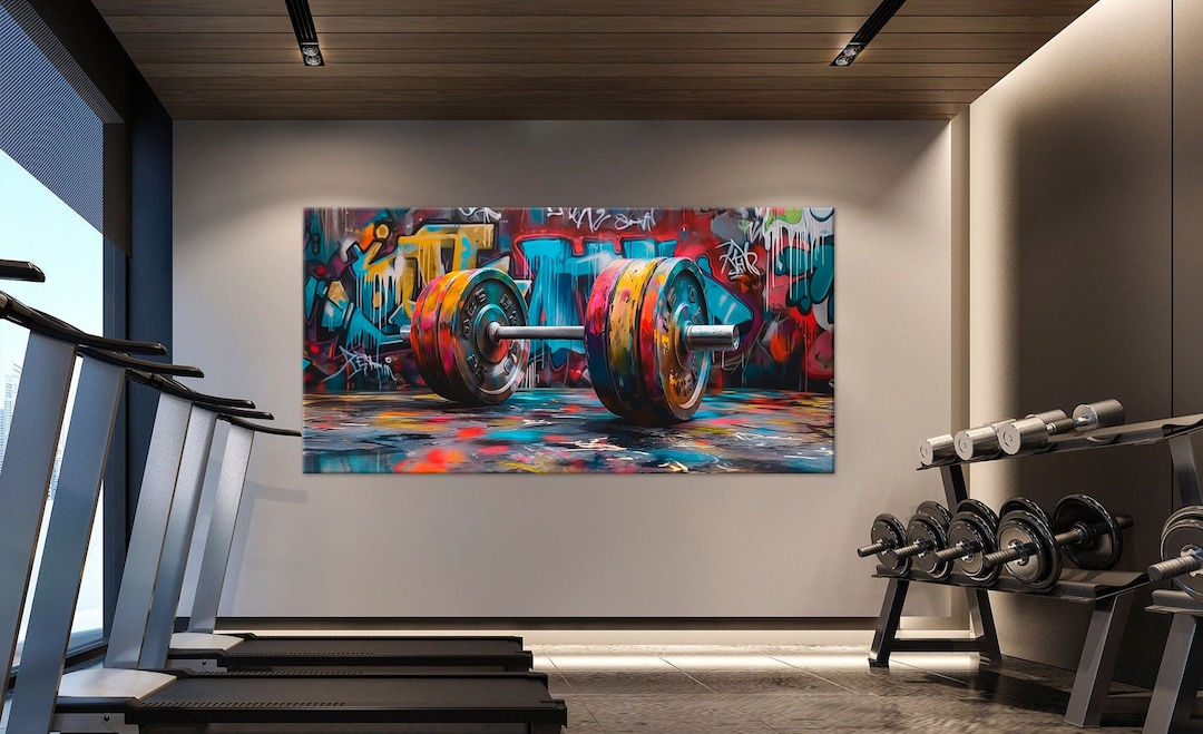Gym Canvas Wall Art Barbell Graffiti Print Weightlifting Decor Sport ...