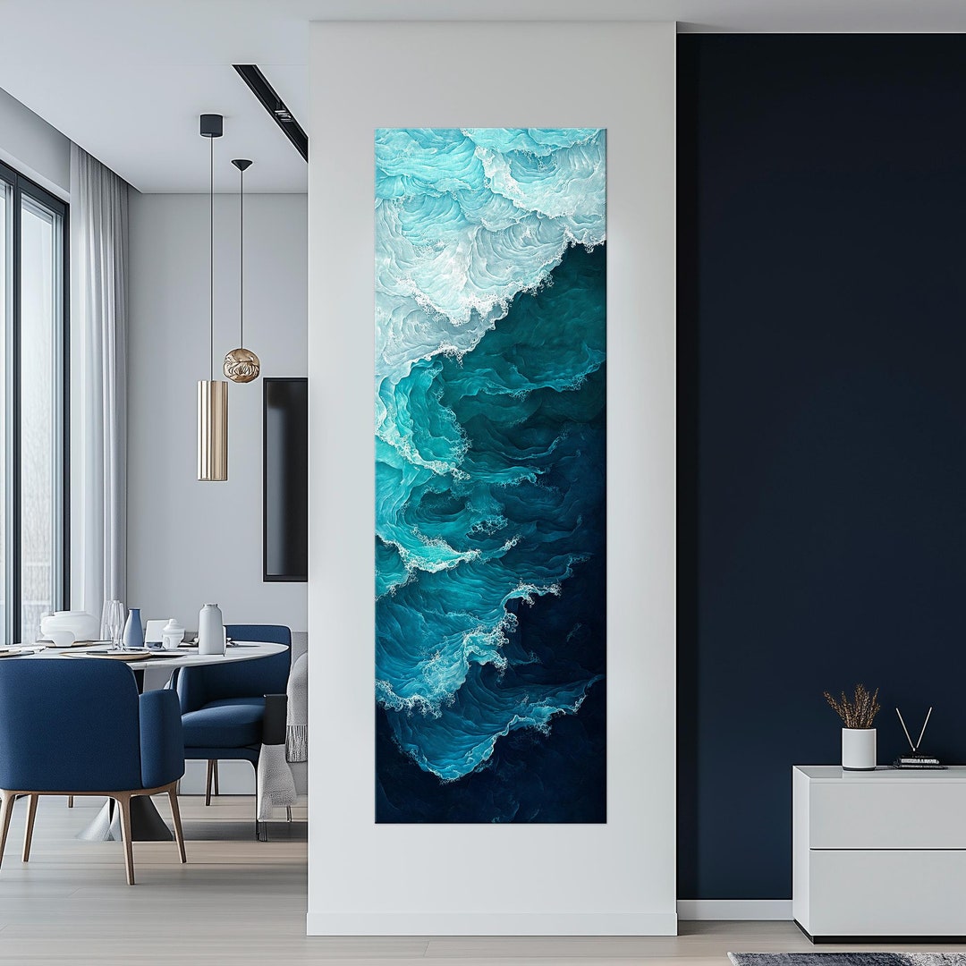 Abstract Ocean Wave Canvas Wall Art Long Narrow Wall Decor Sea Painting ...