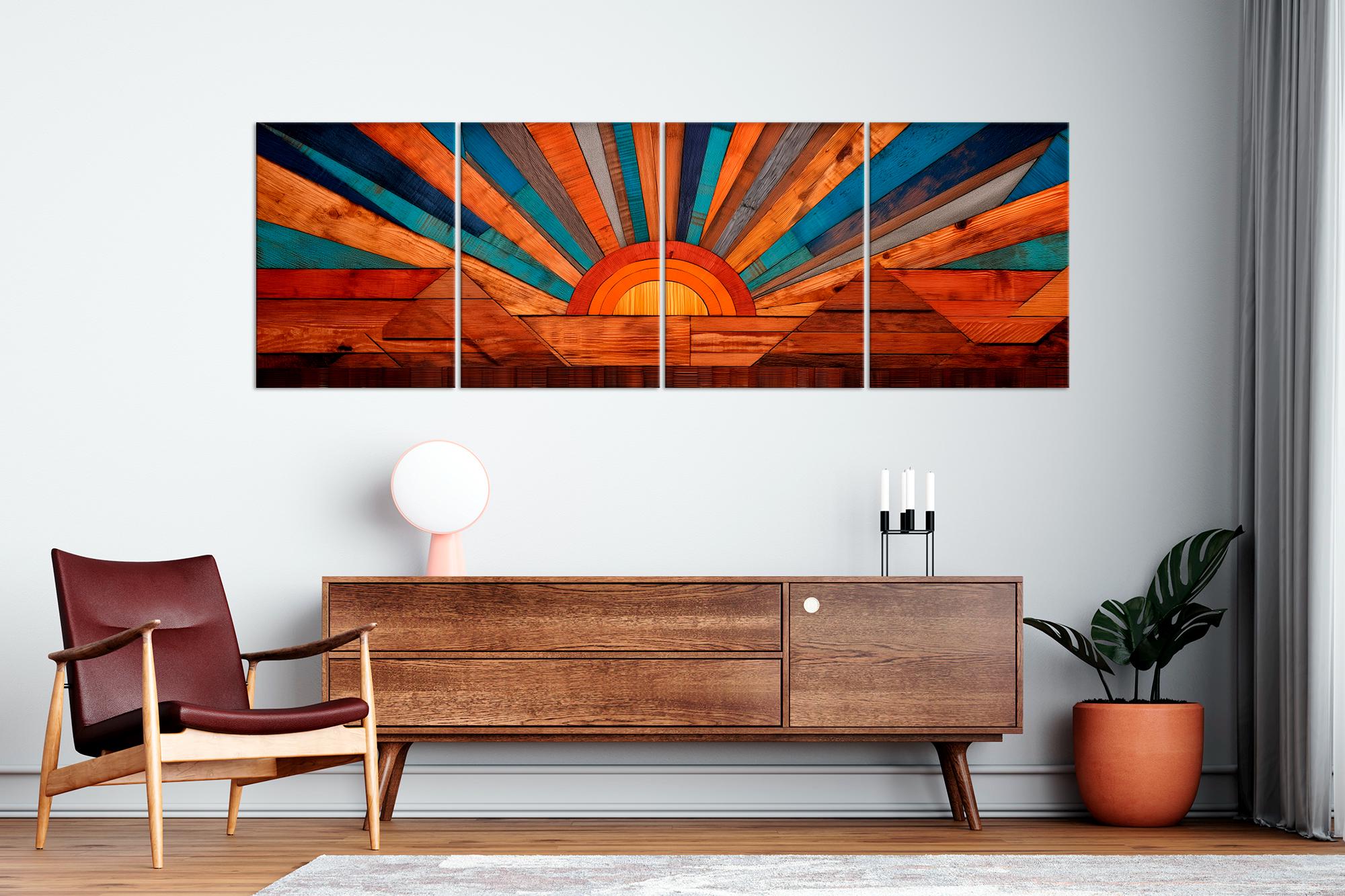 Sunset Wooden Planks Canvas PRINT Abstract Sun Farmhouse Wall Art ...