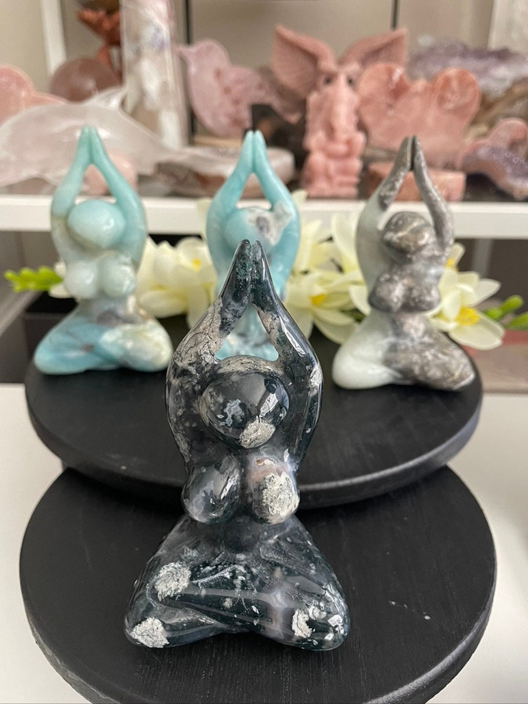 Yoga Goddess Crystal Statues / Polish Gemstone / Yoga Lady Figurine ...