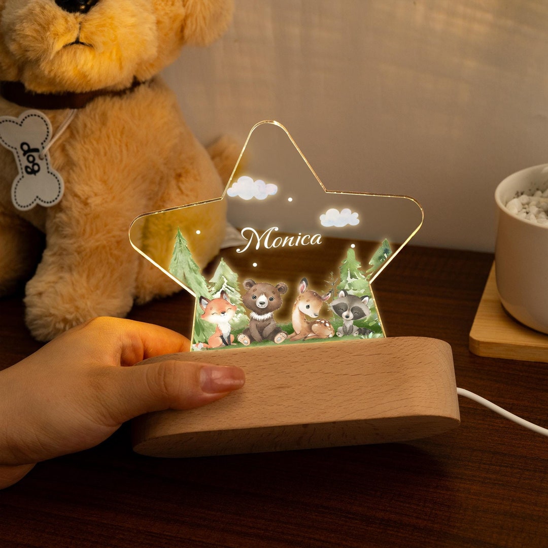 Personalized LED Animal Lamp, Kids Star Night Light Gift, Safari Jungle ...