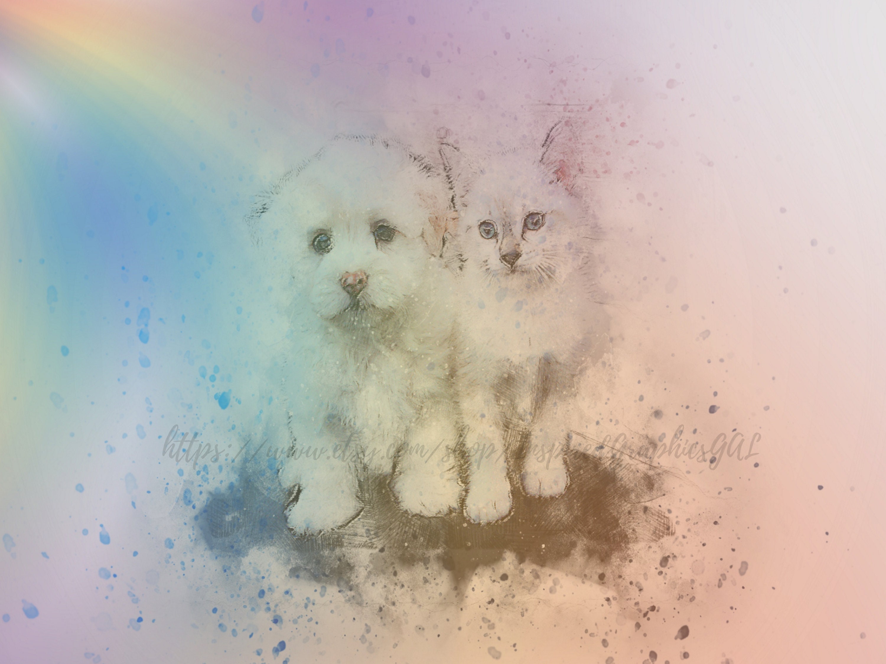 Cat & Dog Rainbow Animal Wall Art Printable Abstract Wall Art | Etsy