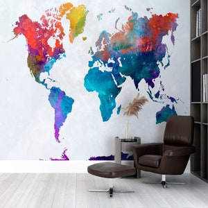 Colorful Abstract World Map Wall Mural Wallpaper for Home Decor - Large ...