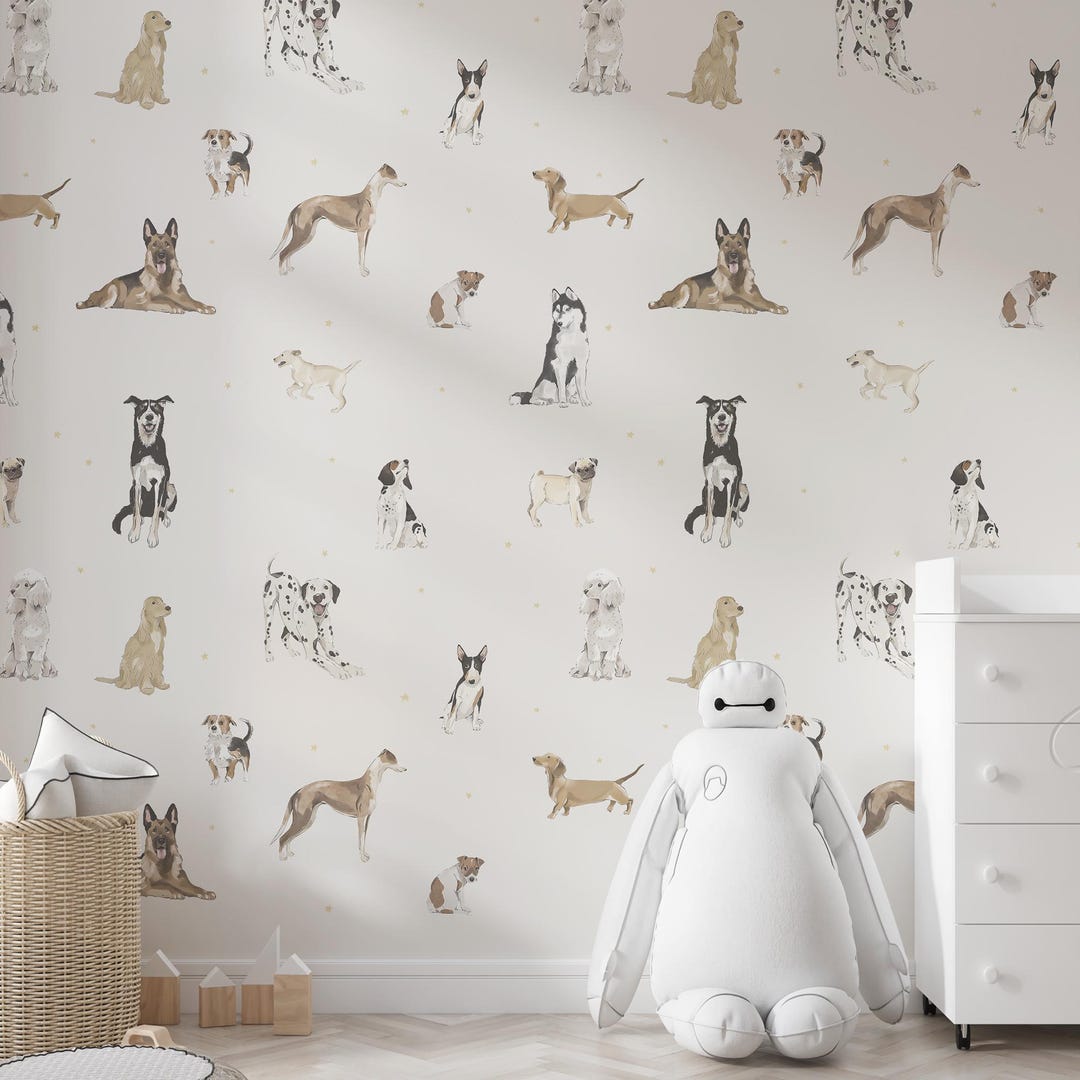 Dogs Pattern Wallpaper for Kids Room, Cute Puppy Nursery Wallpaper ...