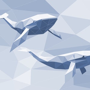 Blue Whale Geometrical Design Wallpaper - Underwater World Sea Wall ...