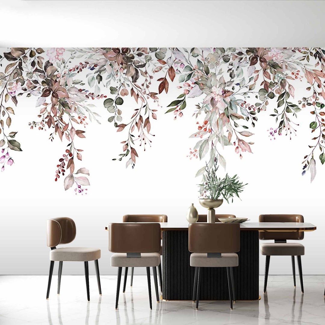 Botanical Wallpaper Floral Seamless Border Plant Motifs Tropical Wall ...