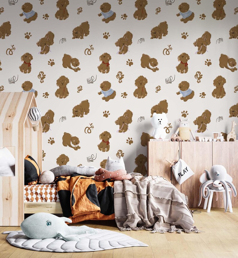 Puppy Wallpaper Mural – Cute Dog Nursery Wall Decor – Teddy Doodle Kids ...