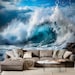 Ocean Wave Wall Mural, Dramatic Sea Storm Wallpaper, Blue Turquoise ...
