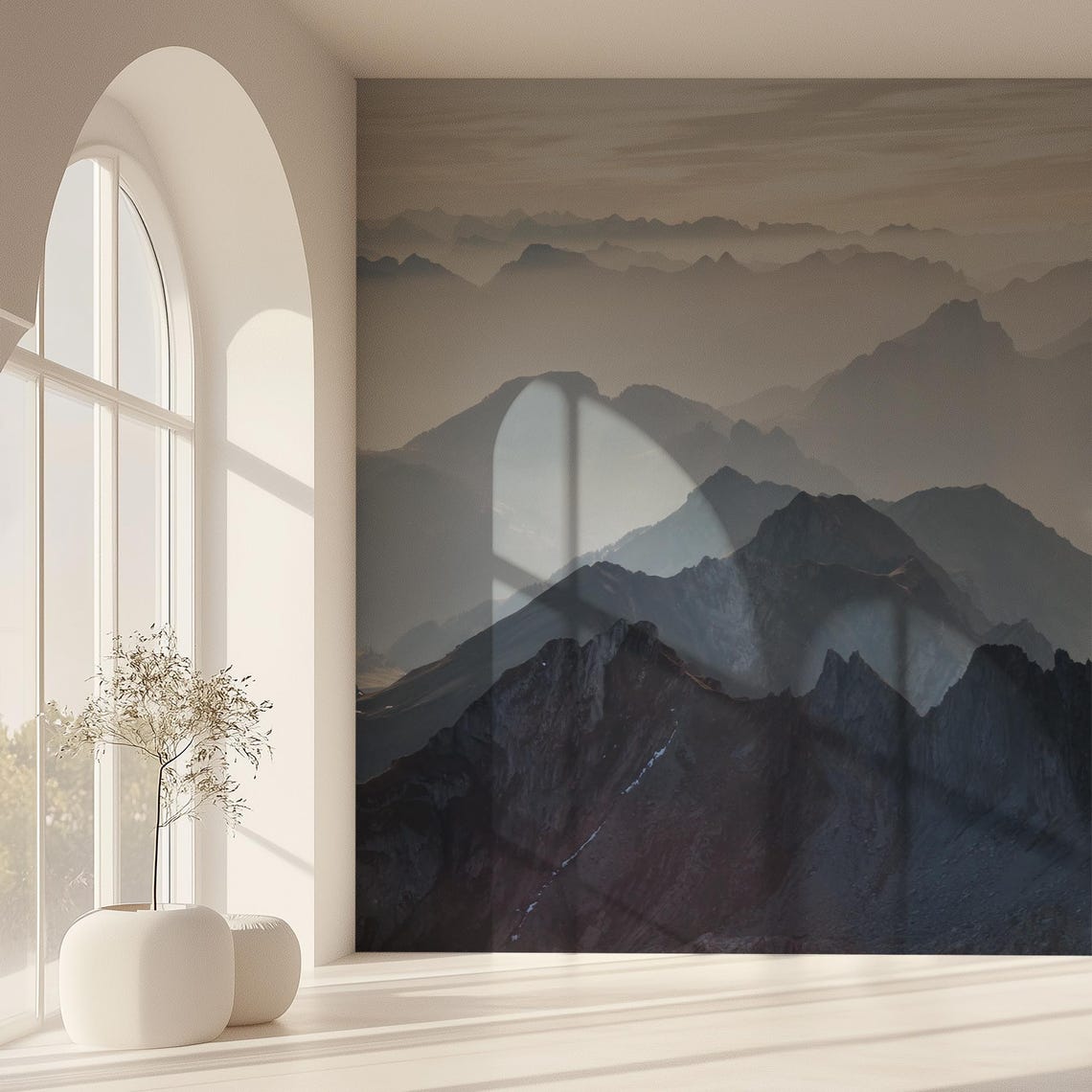 Mountain Wall Mural – Neutral Tones Peel and Stick Wallpaper, Calm ...