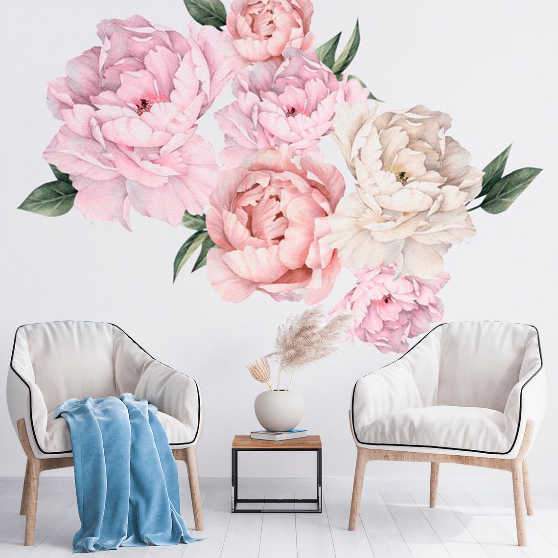 Peonies Wallpaper Floral Mural Flower Mural Mural Etsy