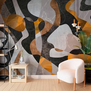 Gold Abstract Peel and Stick Wallpaper- Modern Wall Art Wallpaper for ...