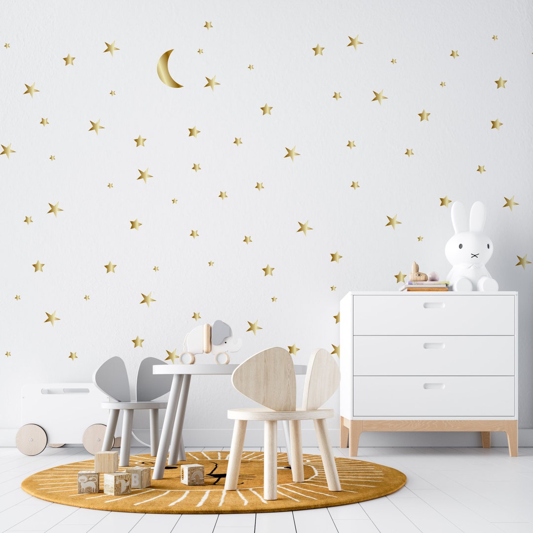 Gold Star Wall Decal 294 Elements Pack Golden Moon Wall Stickers ...