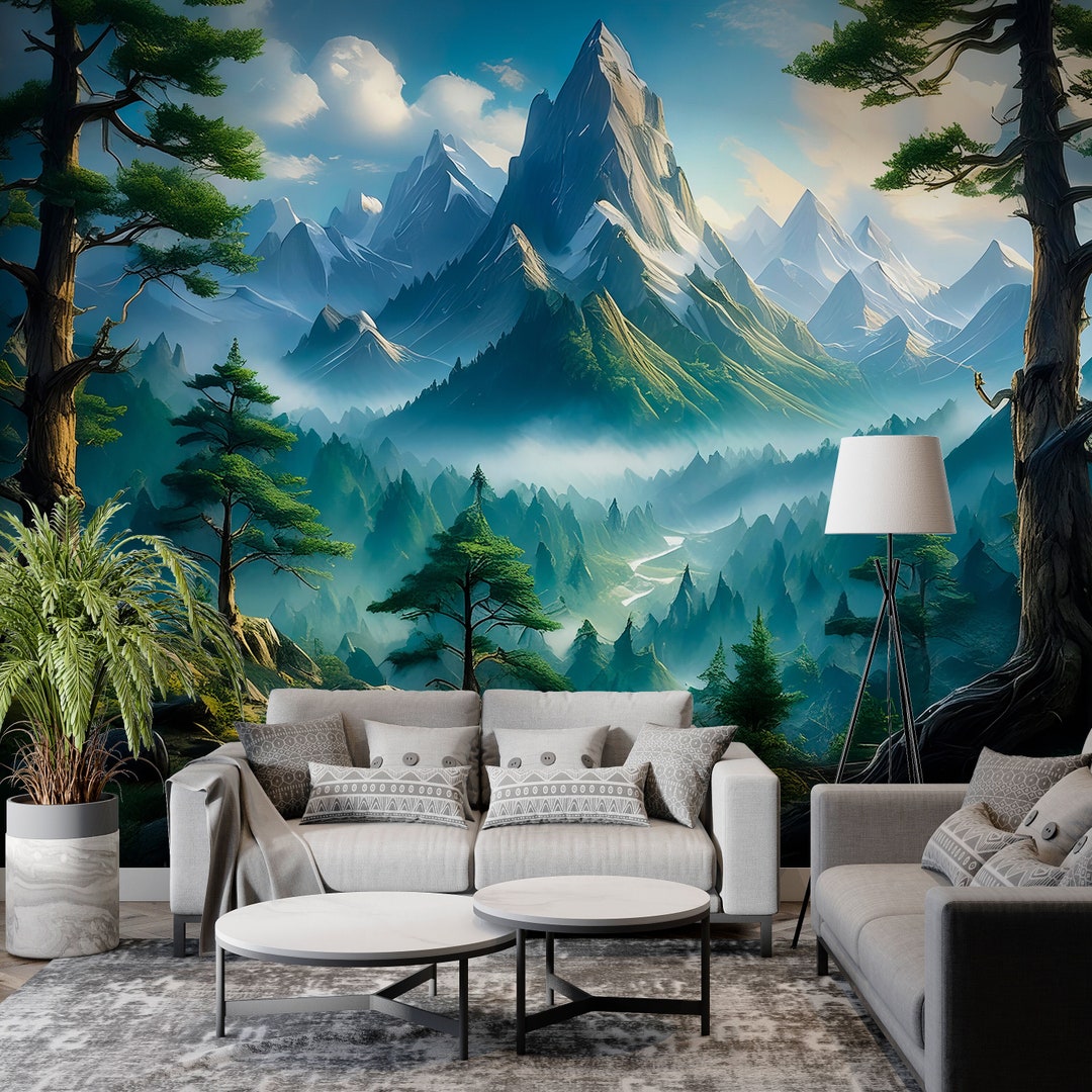 Peak Mountain Wallpaper Landscape Wall Mural-rocky Mountains Wallpaper ...