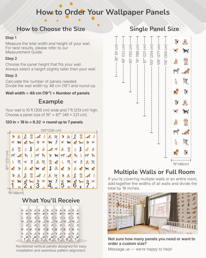 Puppy Wallpaper Mural – Cute Dog Nursery Wall Decor – Teddy Doodle Kids ...