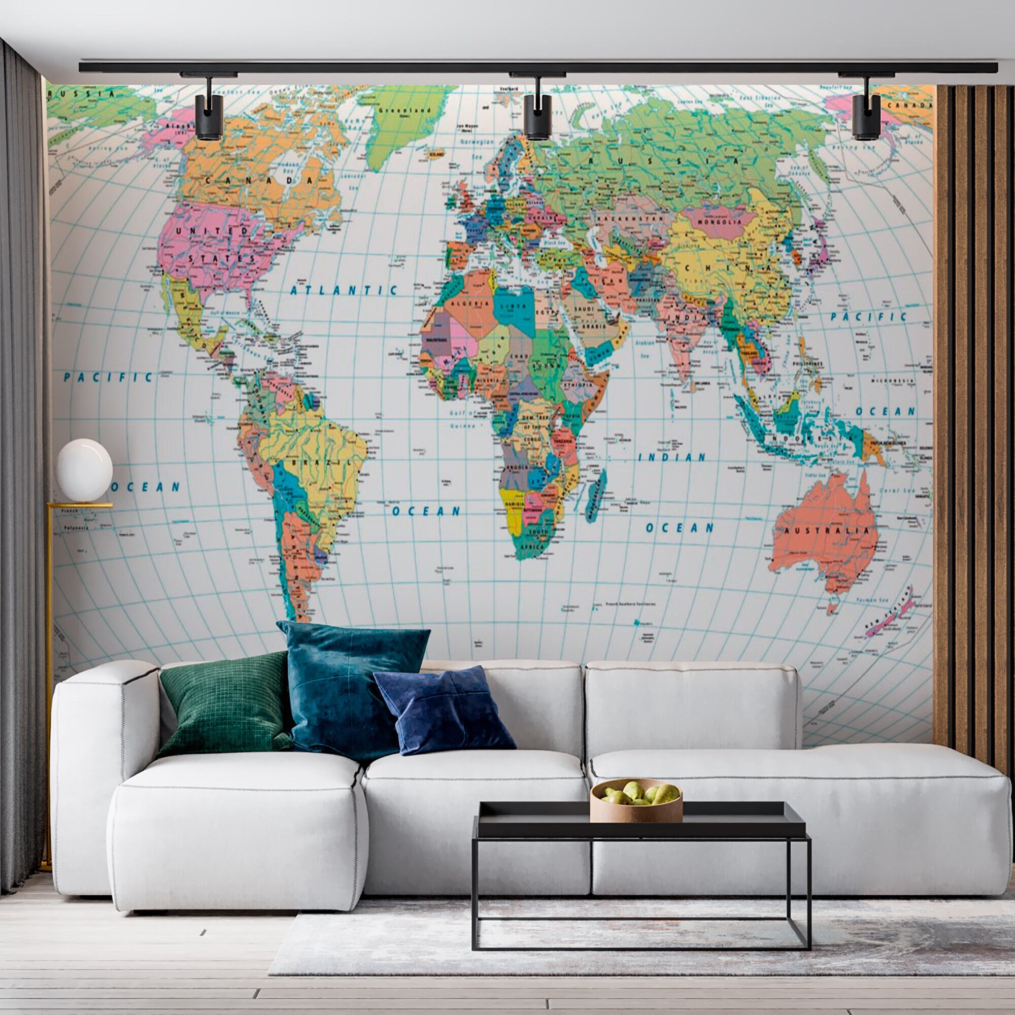 Colorful Political World Map Wall Mural Wallpaper for Home Decor Large ...