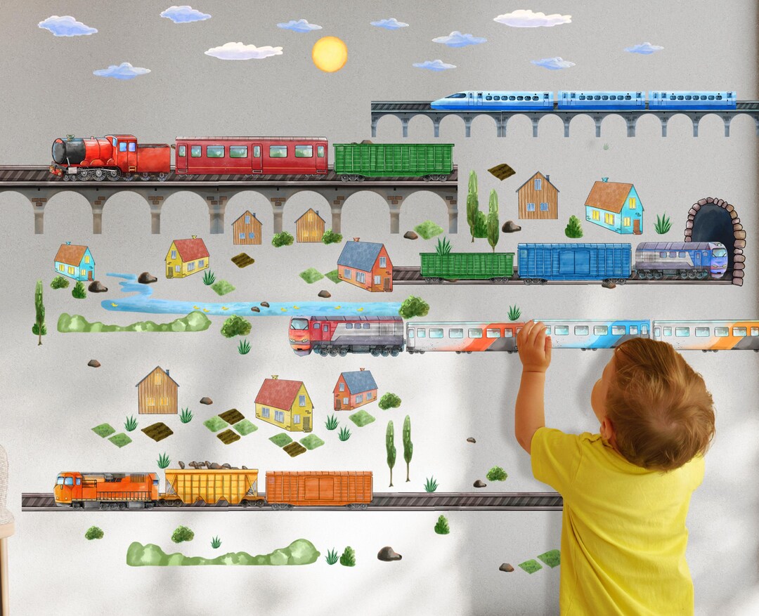 Train Wall Decals for Kids' Rooms – Peel-and-stick Railroad Stickers ...
