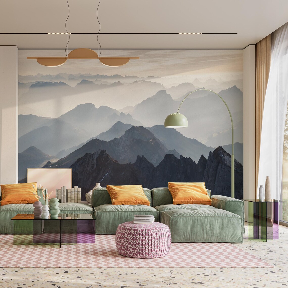 Mountain Wall Mural – Neutral Tones Peel and Stick Wallpaper, Calm ...
