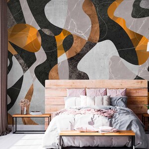 Gold Abstract Peel and Stick Wallpaper- Modern Wall Art Wallpaper for ...