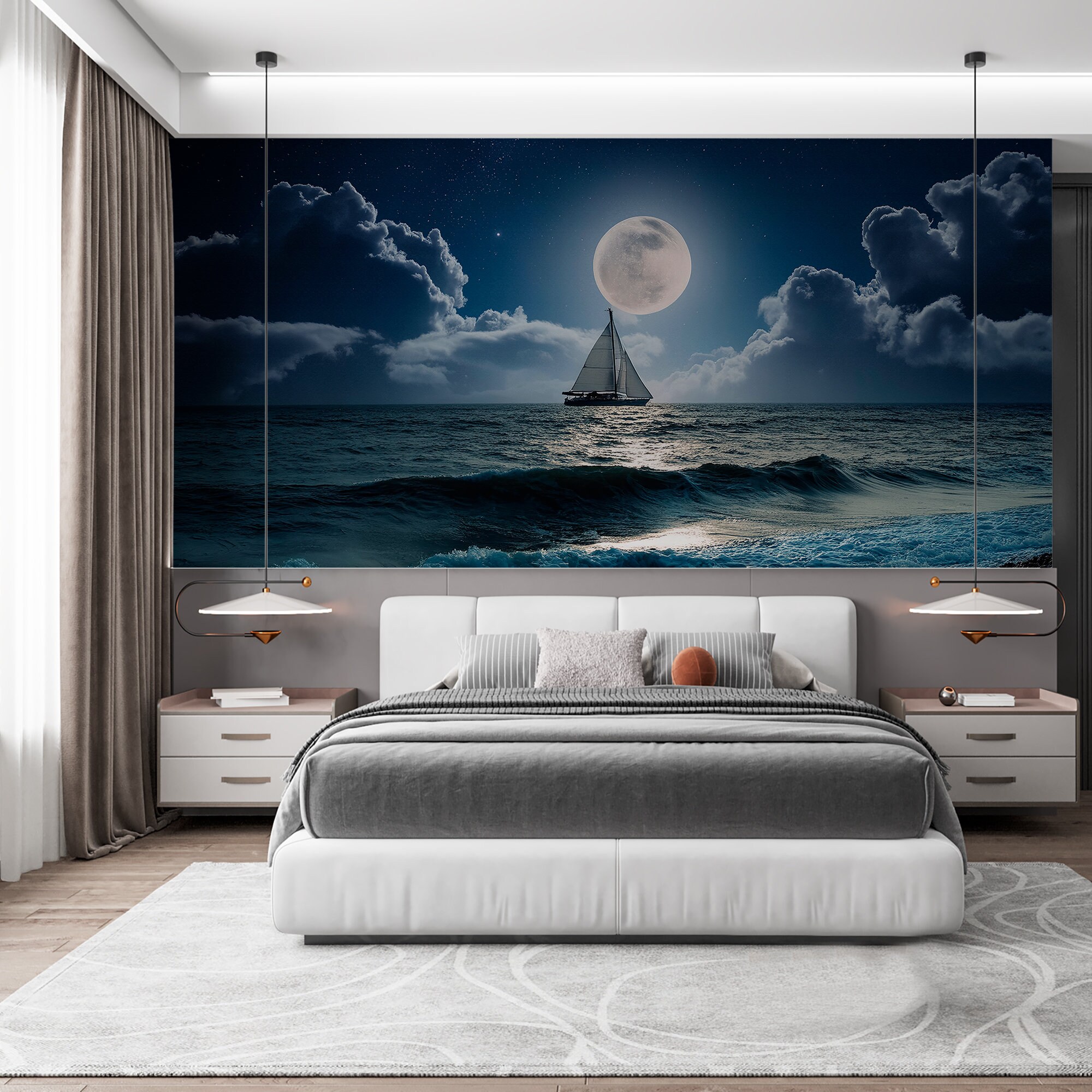 Stunning Wave Texture Wallpaper - Ocean Wall Mural - Night Sea ...