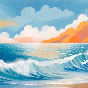 Ocean Wave Wallpaper for Kids - Beach Landscape Wallpaper Sunset Mural ...