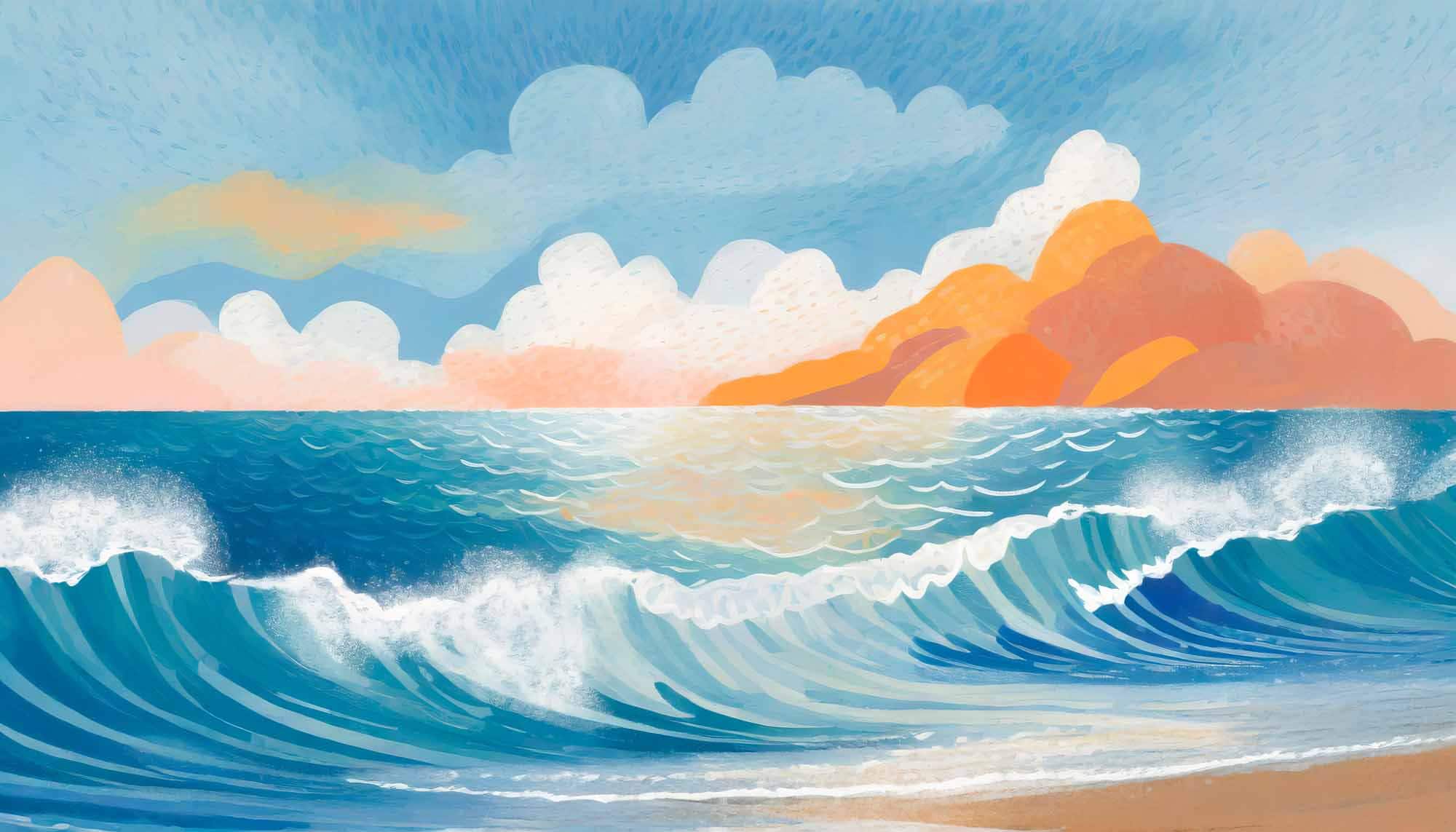 Ocean Wave Wallpaper for Kids - Beach Landscape Wallpaper Sunset Mural ...