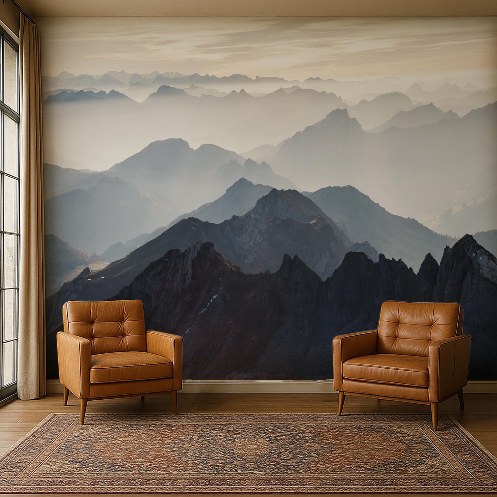 Mountain Wall Mural – Neutral Tones Peel and Stick Wallpaper, Calm ...