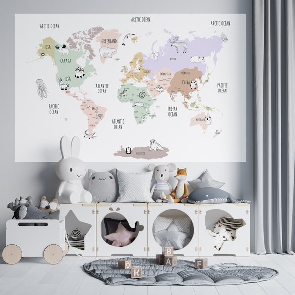Kids Wallpaper World Map - Etsy