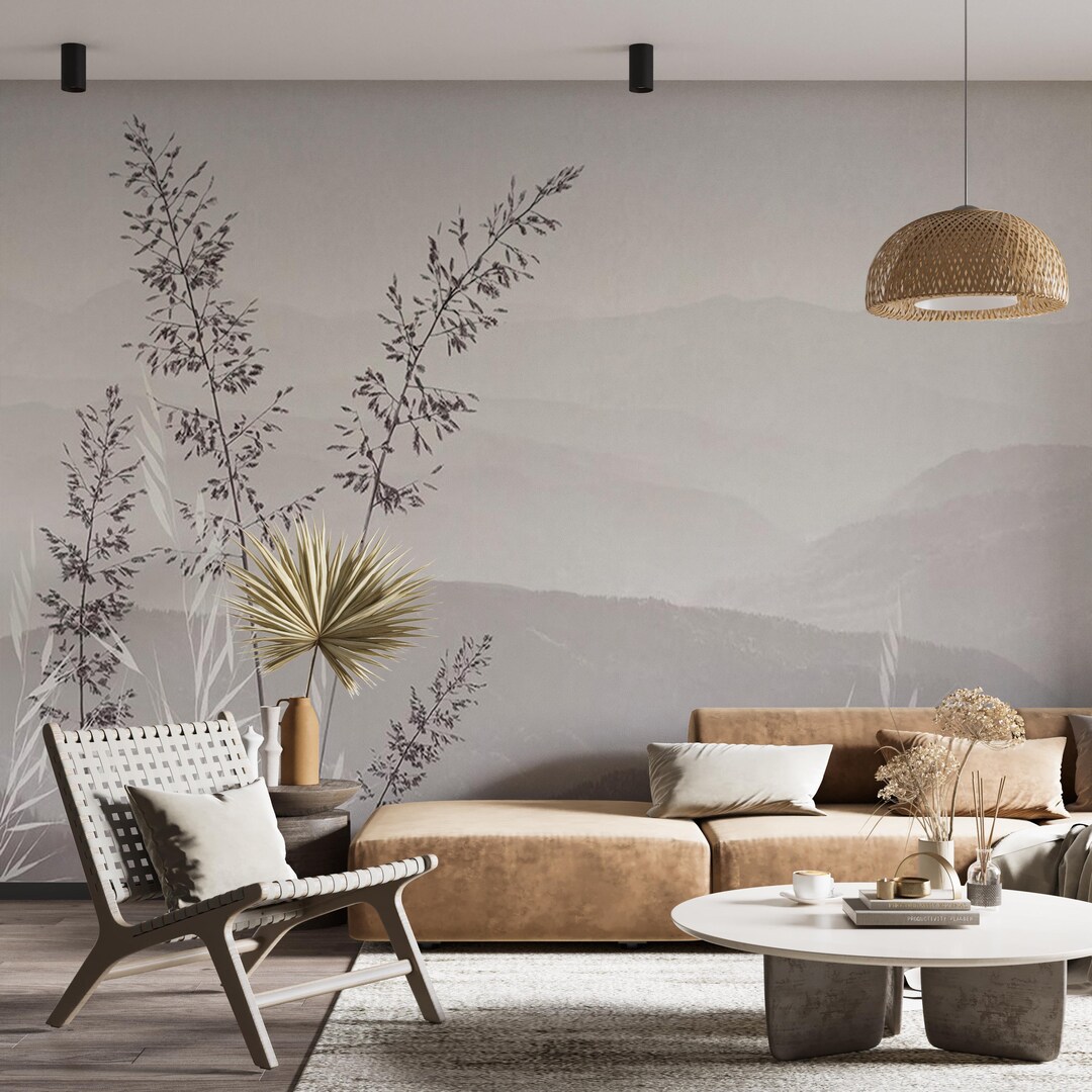 Minimalist Mountain Landscape Wallpaper Mural-soft Gray Mountainscape ...