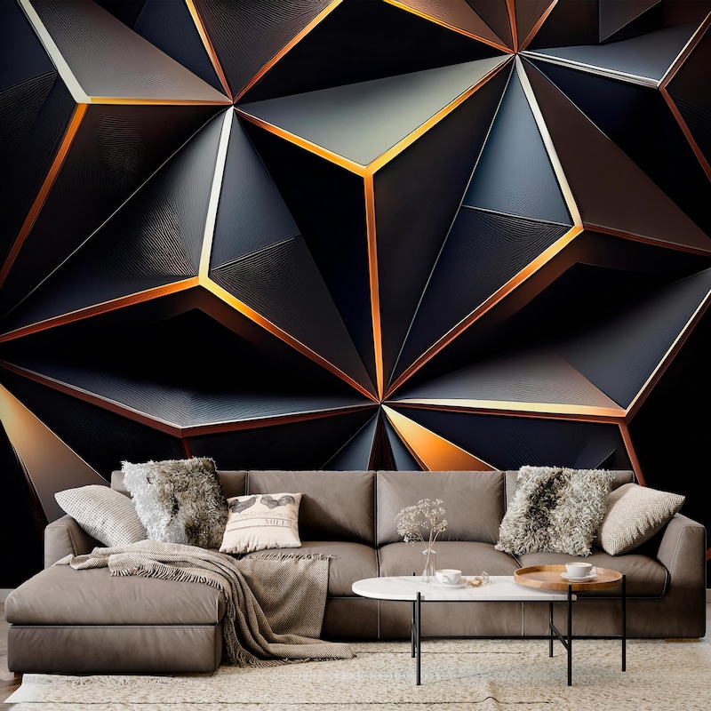 Wallpaper Gold Triangles - Etsy
