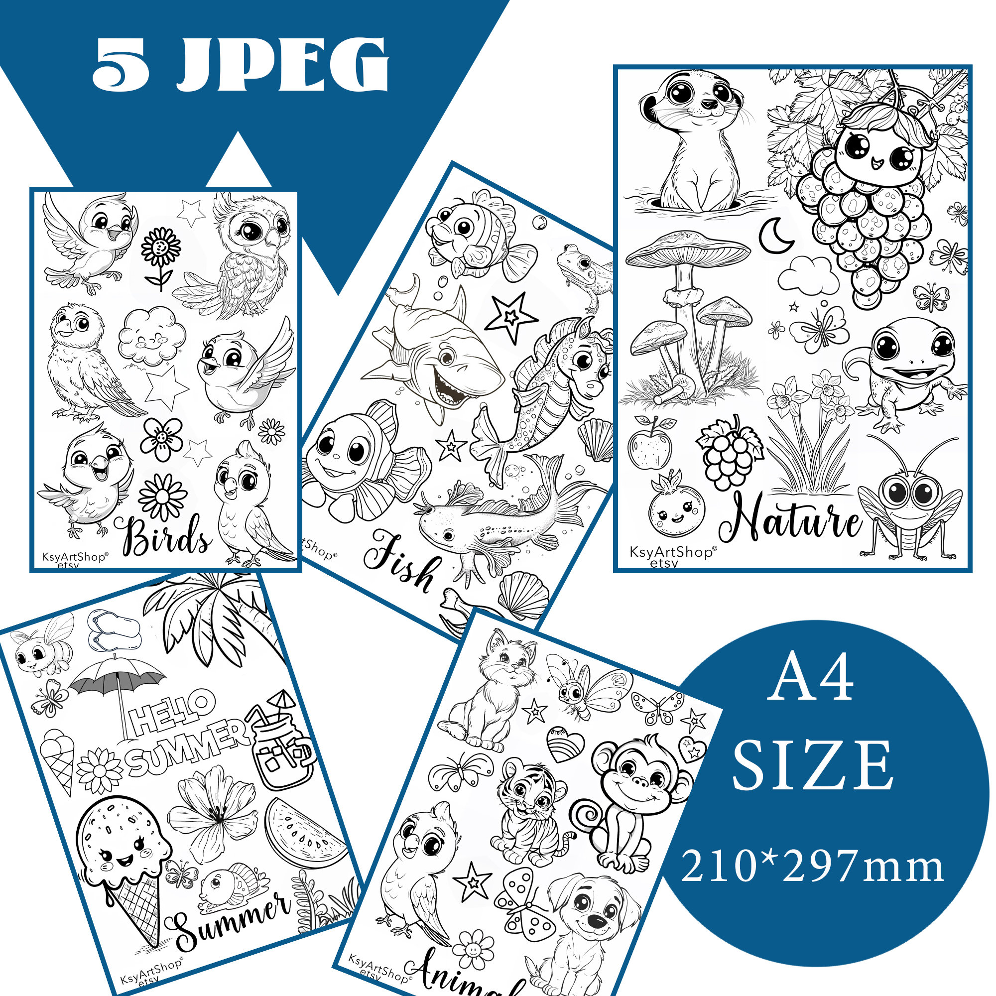 Printable Coloring Sheets, Coloring Pages for Kids, - Etsy