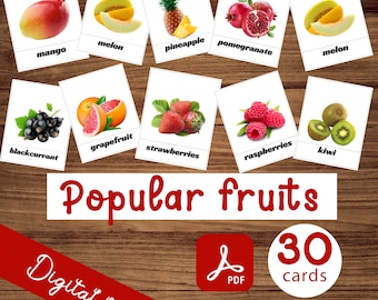 FRUITS (watercolor) • 40 Editable Montessori Cards • Flash Cards ...